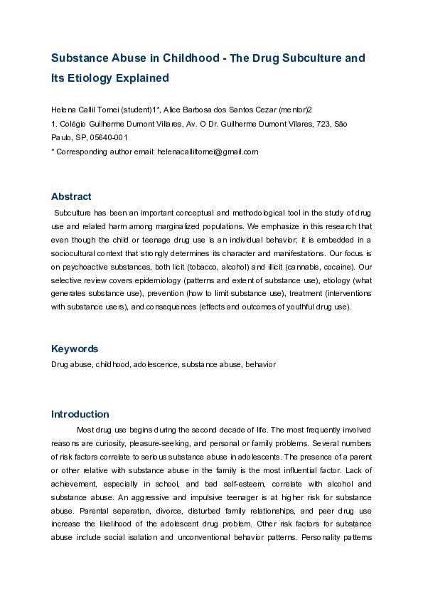 (DOC) Substance Abuse in Childhood The Drug Subculture and Its Etiology ...