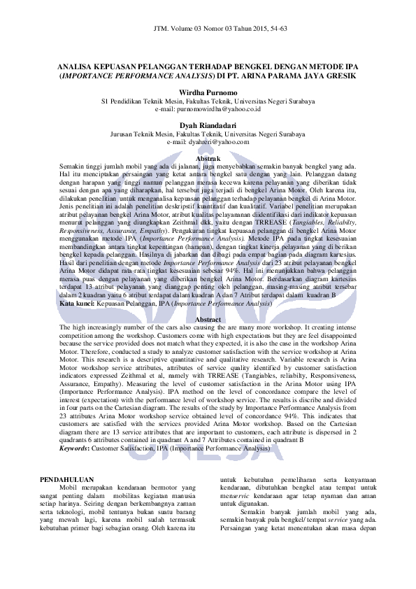 (PDF) Analisa Kepuasan Pelanggan Terhadap Bengkel Dengan Metode Ipa ...