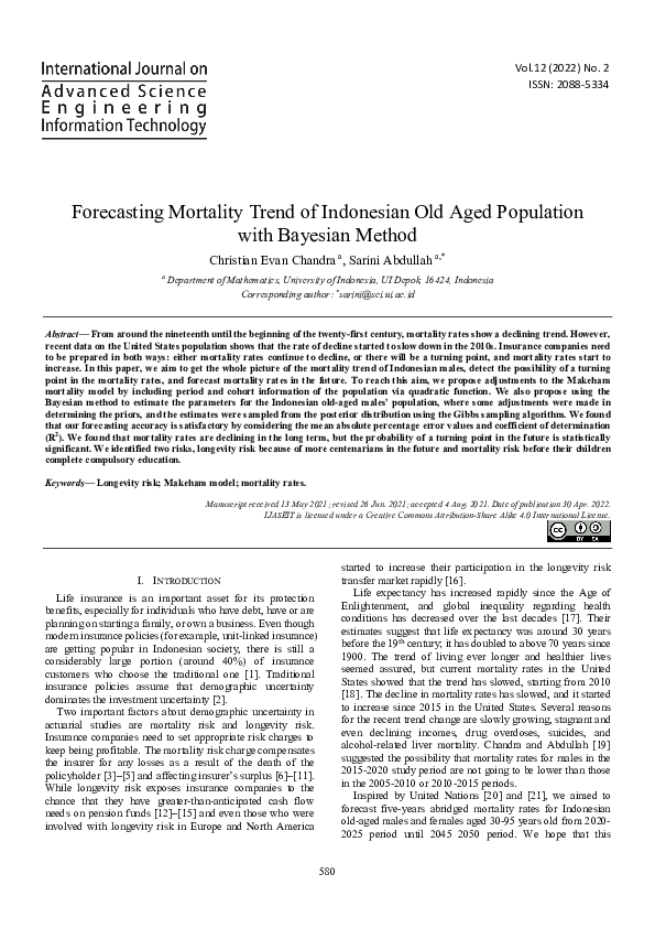 (PDF) Forecasting Mortality Trend of Indonesian Old Aged Population ... (PDF) Forecasting Mortality Trend of Indonesian Old Aged Population ...