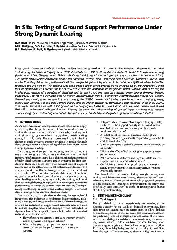 (PDF) In Situ Testing of Ground Support Performance Under Strong ...