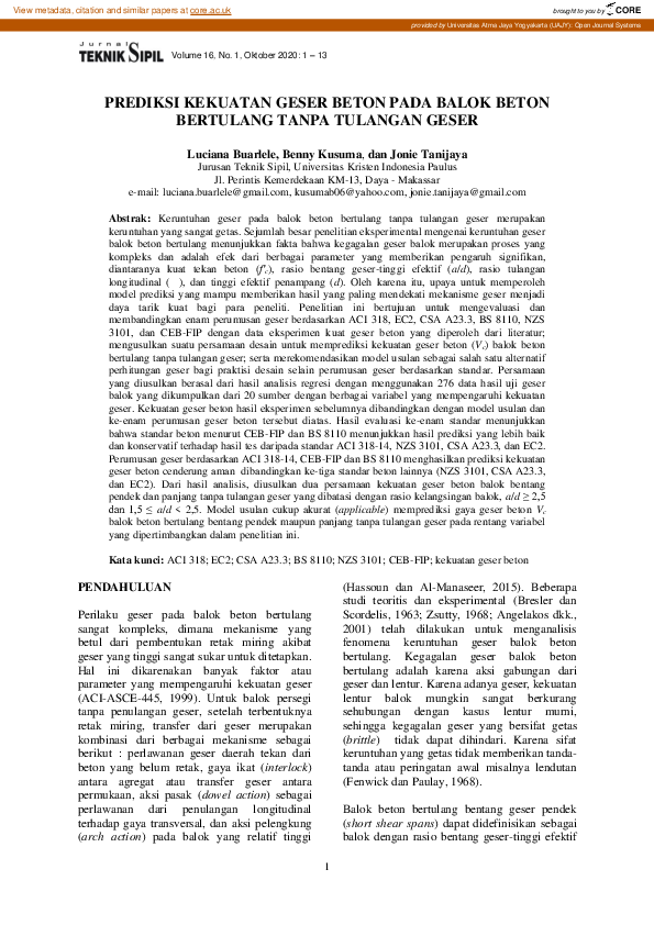 (PDF) Prediksi Kekuatan Geser Beton Pada Balok Beton Bertulang Tanpa ...