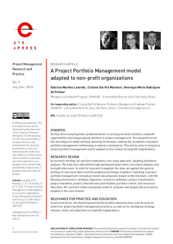 (PDF) A Project Portfolio Management model adapted to non-profit ...