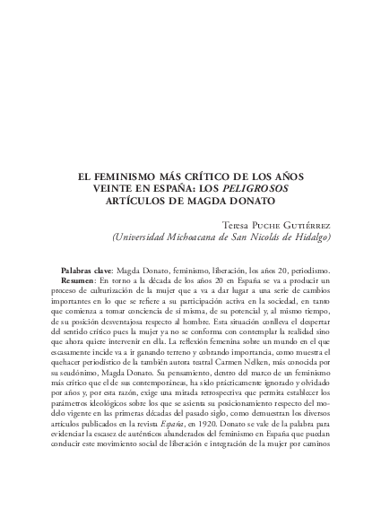 (PDF) El feminismo más crítico de los años 20 en España: Los peligrosos ...