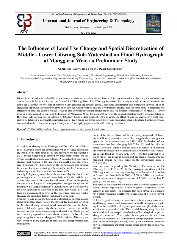 (PDF) The Influence of Land Use Change and Spatial Discretization of Middle - Lower Ciliwung Sub ...