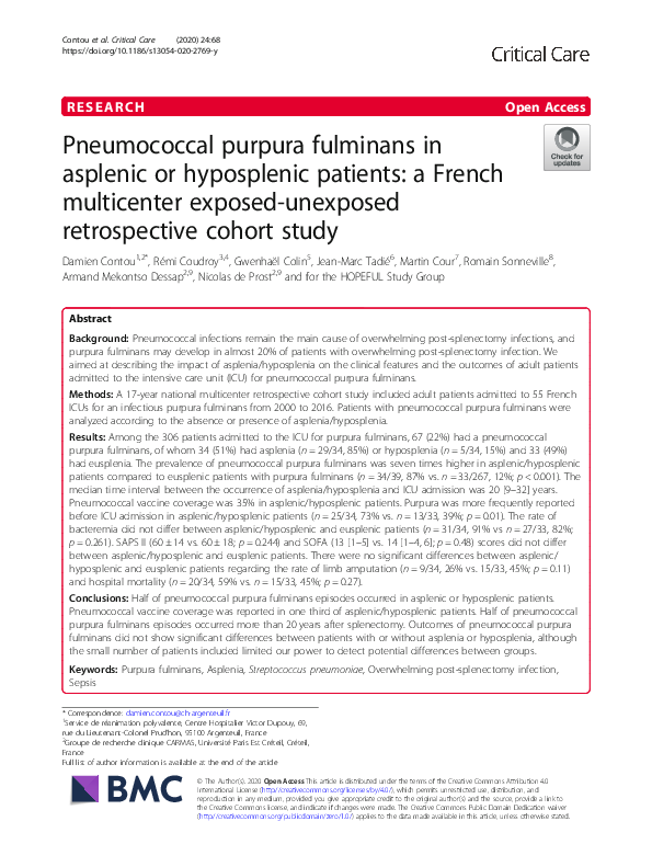 (PDF) Pneumococcal purpura fulminans in asplenic or hyposplenic ...
