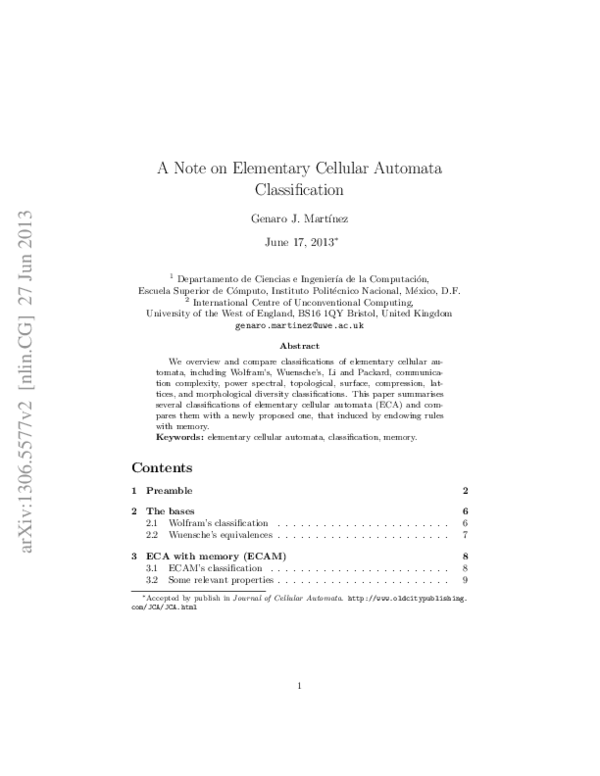 (PDF) 2013] “A Note on Elementary Cellular Automata Classification