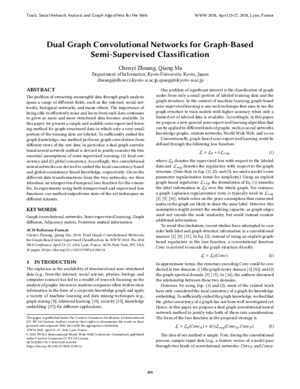 Pdf Dual Graph Convolutional Networks For Graph Based Semi Supervised
