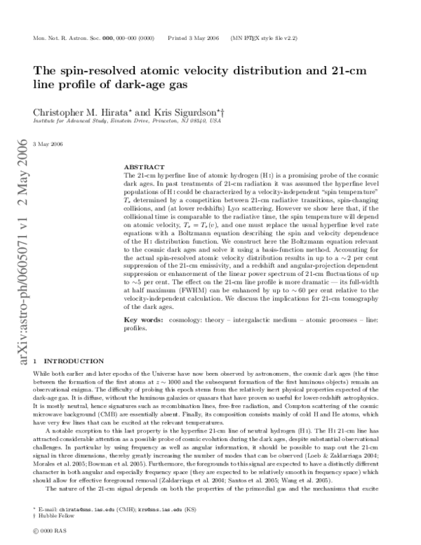 (PDF) The spin-resolved atomic velocity distribution and 21-cm line ...