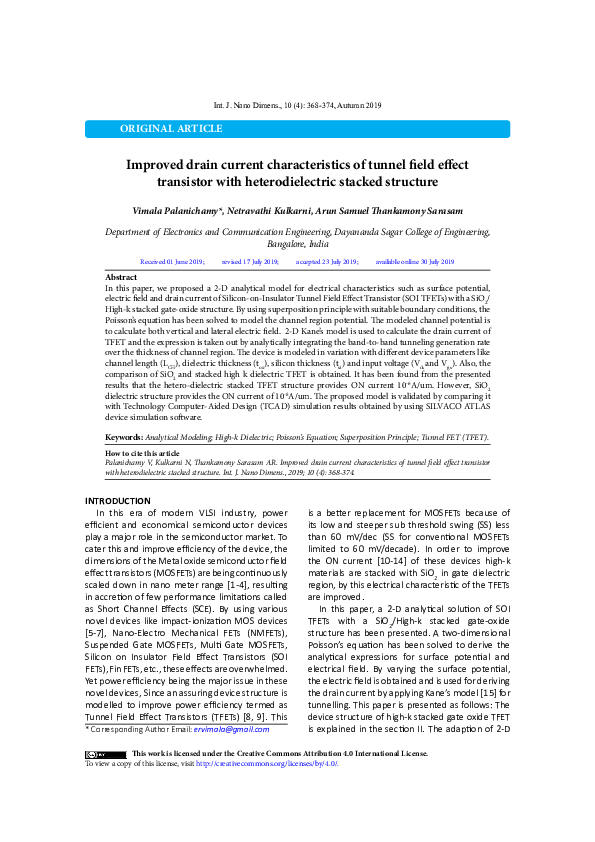 Pdf Improved Drain Current Characteristics Of Tunnel Field Effect