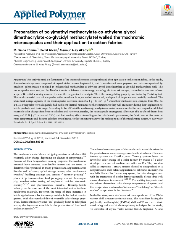 (PDF) Preparation of poly(methyl methacrylate‐ co ‐ethylene glycol ...