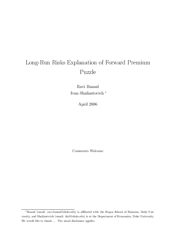 (PDF) Long-run risks explanation of forward premium puzzle