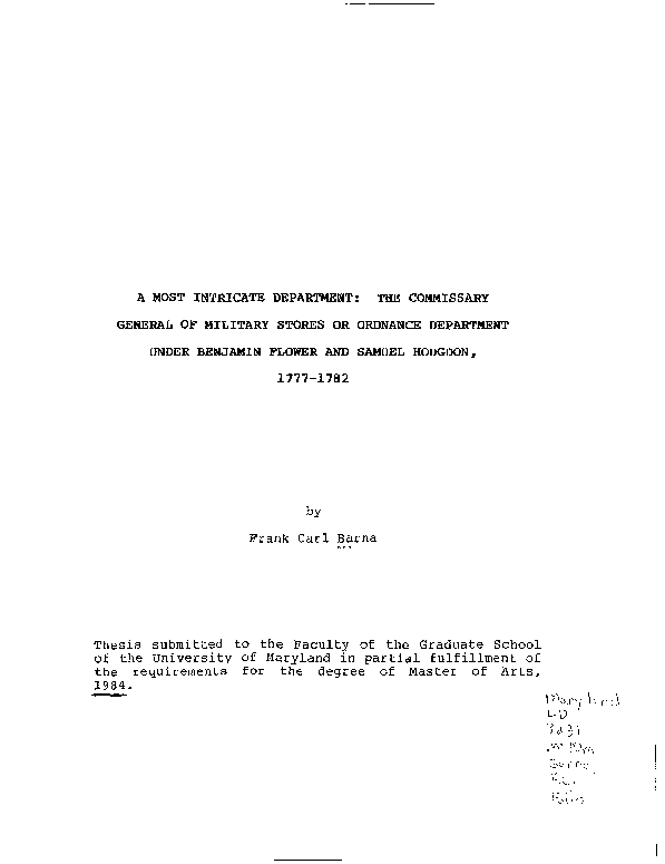 (PDF) A Most Intricate Department: The Commissary General of Military ...