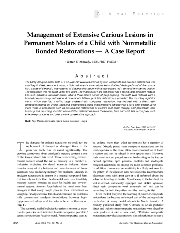 (PDF) Management of extensive carious lesions in permanent molars of a ...