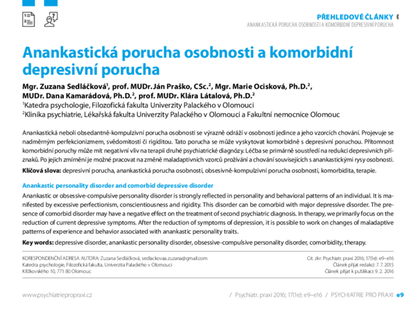 (PDF) Anankastic personality disorder and comorbid depressive disorder