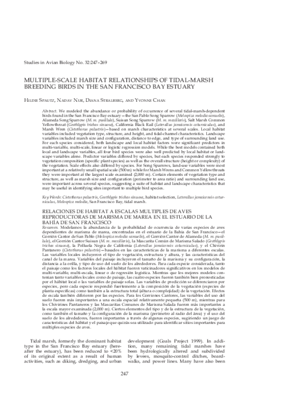(PDF) Multiple-scale habitat relationships of tidal-marsh breeding birds in the San Francisco ...