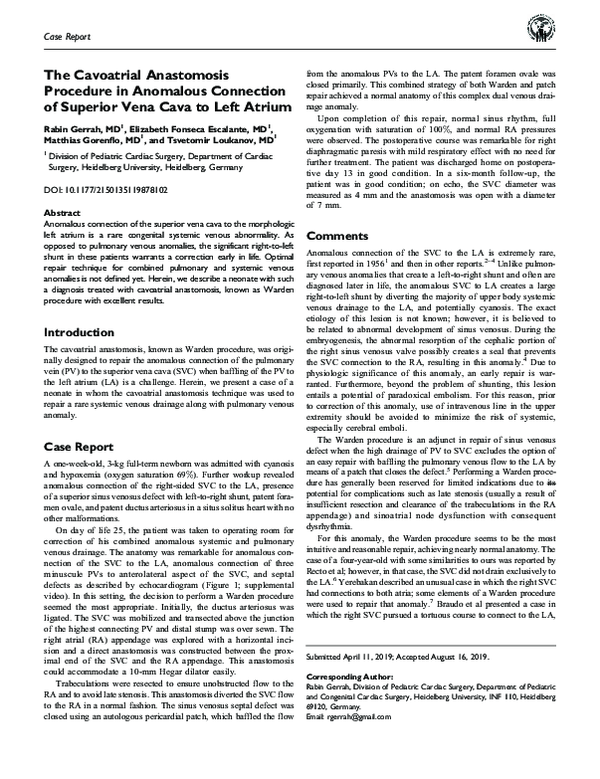 (PDF) The Cavoatrial Anastomosis Procedure in Anomalous Connection of ...
