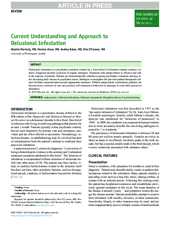 (PDF) Current understanding and approach to delusional infestation