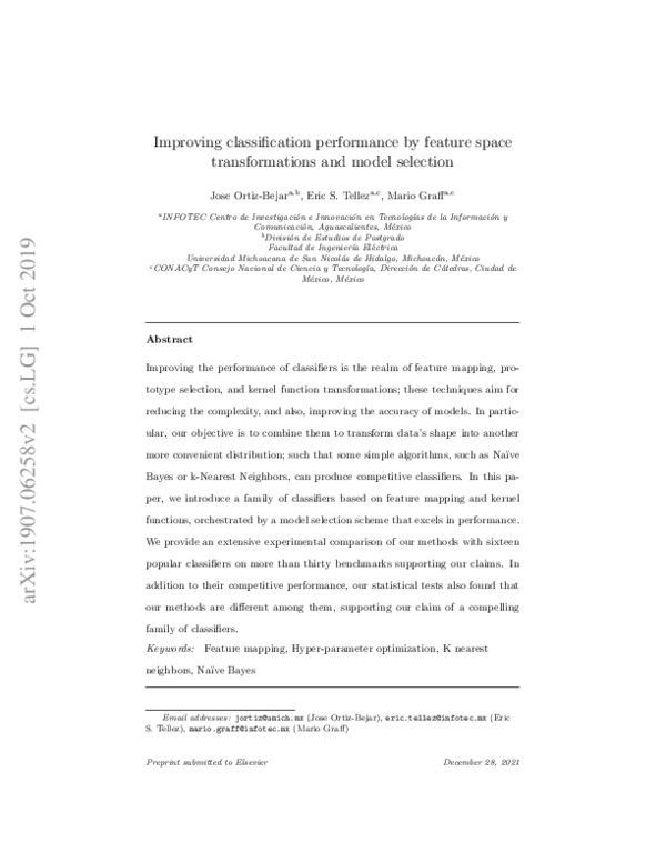 (PDF) Improving classification performance by feature space transformations and model selection