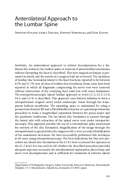 (PDF) Anterolateral Approach to the Lumbar Spine