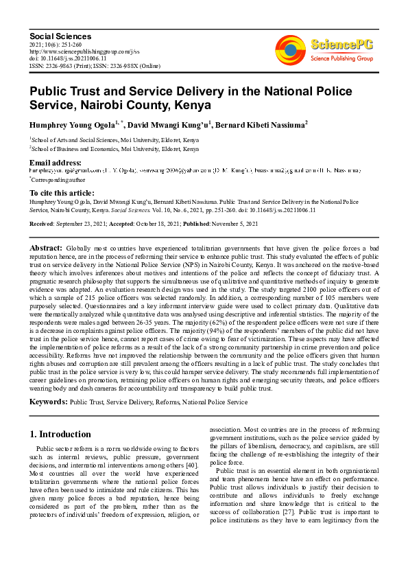 (PDF) Public Trust and Service Delivery in the National Police Service ...
