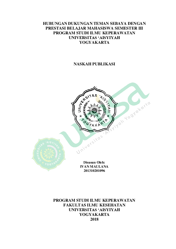 (PDF) Hubungan Dukungan Teman Sebaya Dengan Prestasi Belajar Mahasiswa Semester III Program ...