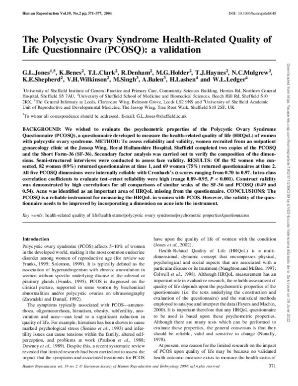 (PDF) The Polycystic Ovary Syndrome Health-Related Quality of Life ...
