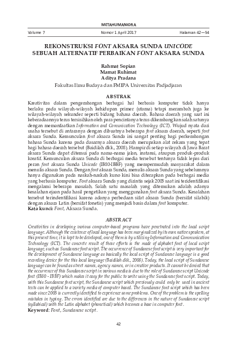 (PDF) Rekonstruksi Font Aksara Sunda Unicode: sebuah Alternatif ...
