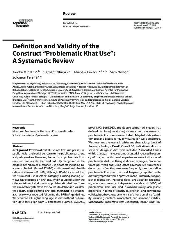 (PDF) Definition and Validity of the Construct “Problematic Khat Use ...