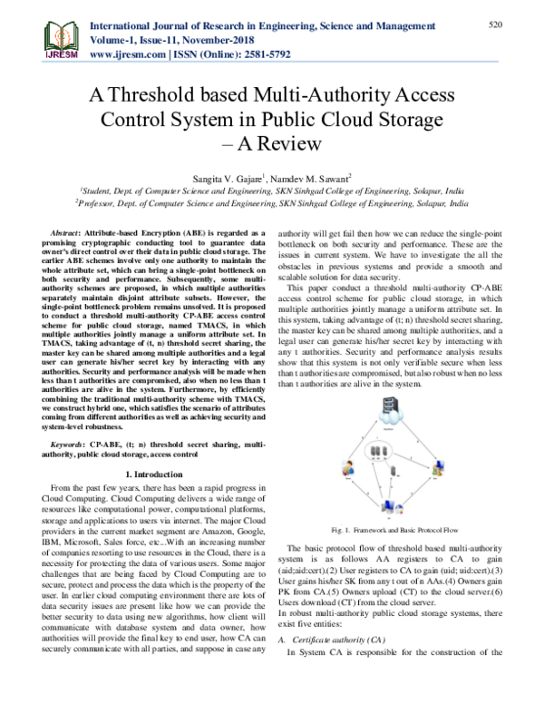 Pdf A Threshold Based Multi Authority Access Control System In Public