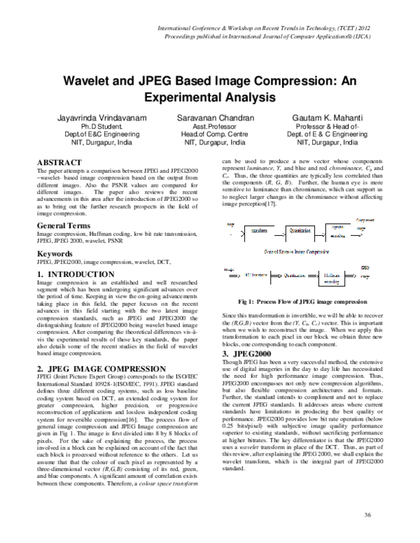 Pdf Wavelet And Jpeg Based Image Compression An Experimental Analysis