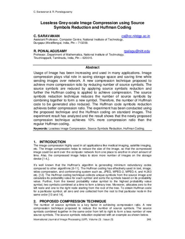 (PDF) Lossless Grey-scale Image Compression using Source Symbols Reduction and Huffman Coding