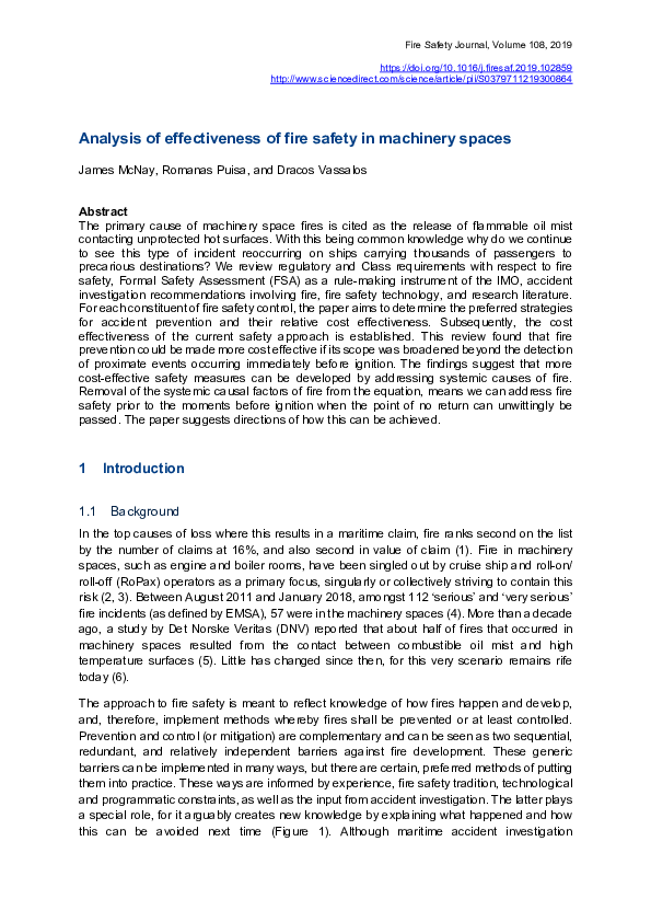 (PDF) Cost-Effective Fire Safety in Machinery Spaces