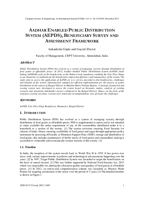 (PDF) Aadhar Enabled Public Distribution System (AEPDS), Beneficiary ...