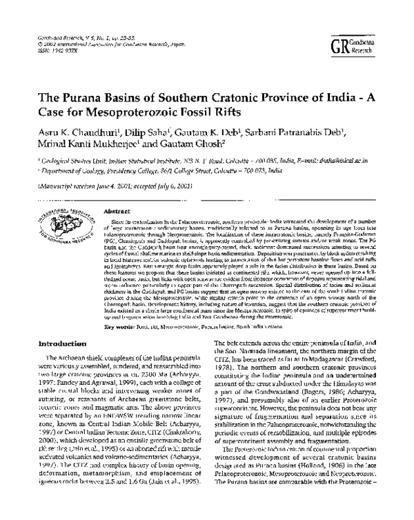 (PDF) The Purana Basins of Southern Cratonic Province of India - A Case ...