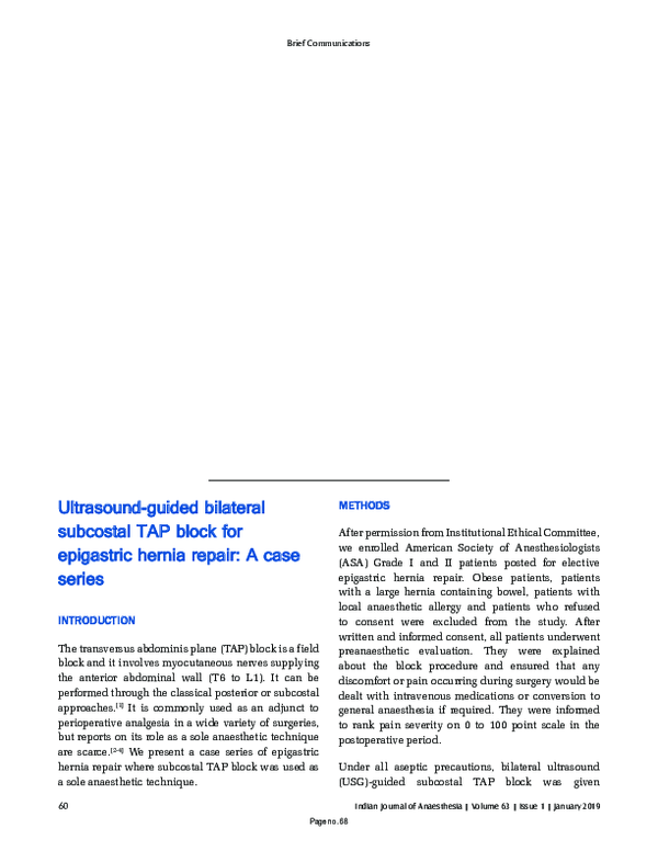 (PDF) Ultrasound-guided bilateral subcostal TAP block for epigastric ...
