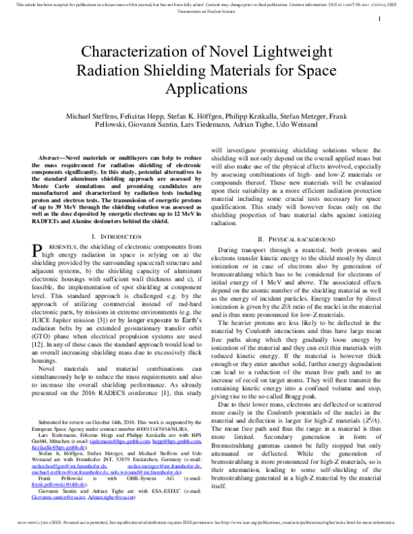 Characterization of Novel Lightweight Radiation Shielding Materials for ...