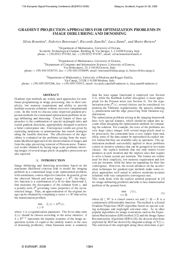 Pdf Gradient Projection Approaches For Optimization Problems In Image