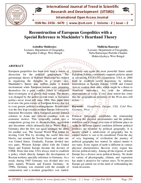 (PDF) Reconstruction of European Geopolitics with a Special Reference ...