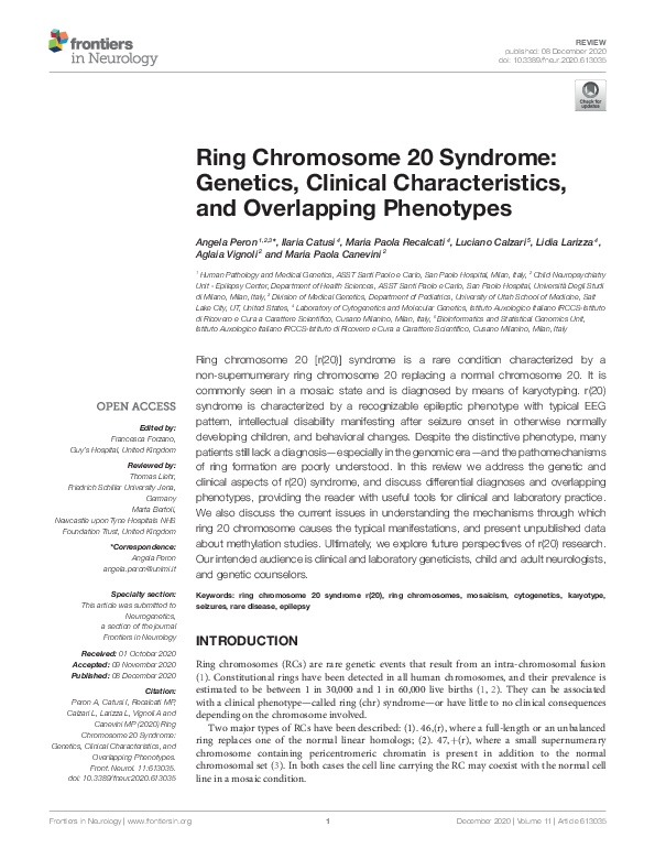 (PDF) Ring Chromosome 20 Syndrome: Genetics, Clinical Characteristics ...