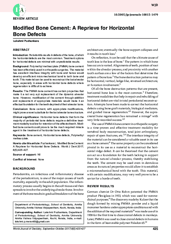 (PDF) Modified Bone Cement: A Reprieve for Horizontal Bone Defects