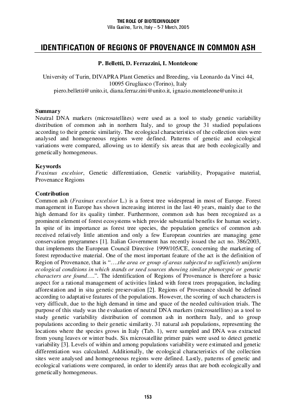 (PDF) Identification of Regions of Provenance in Common Ash