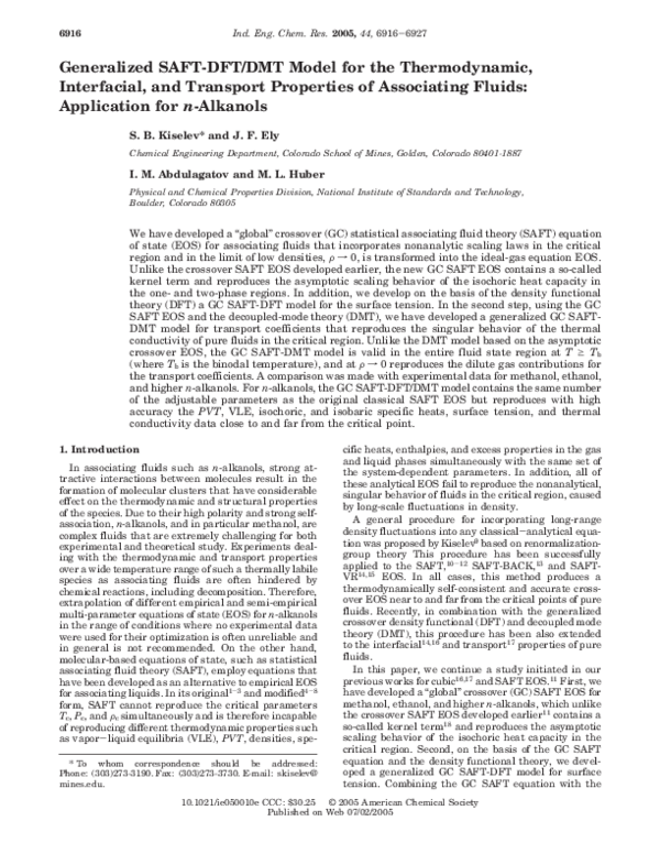 (PDF) Generalized SAFT-DFT/DMT Model for the Thermodynamic, Interfacial ...