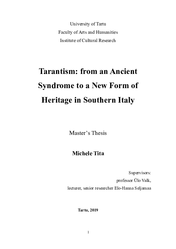 Tarantism: from an Ancient Syndrome to a New Form of Heritage in ...