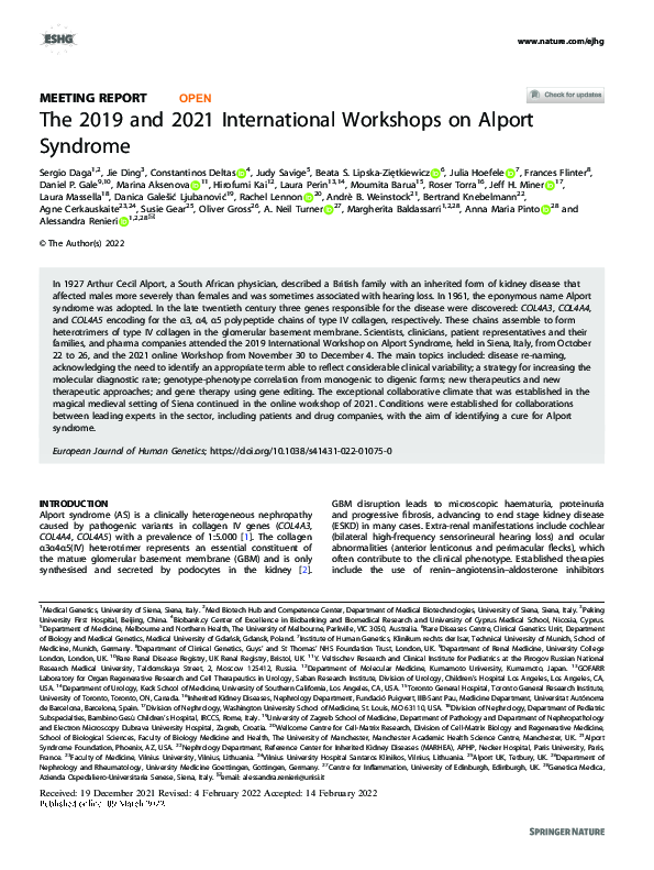 (PDF) The 2019 and 2021 International Workshops on Alport Syndrome