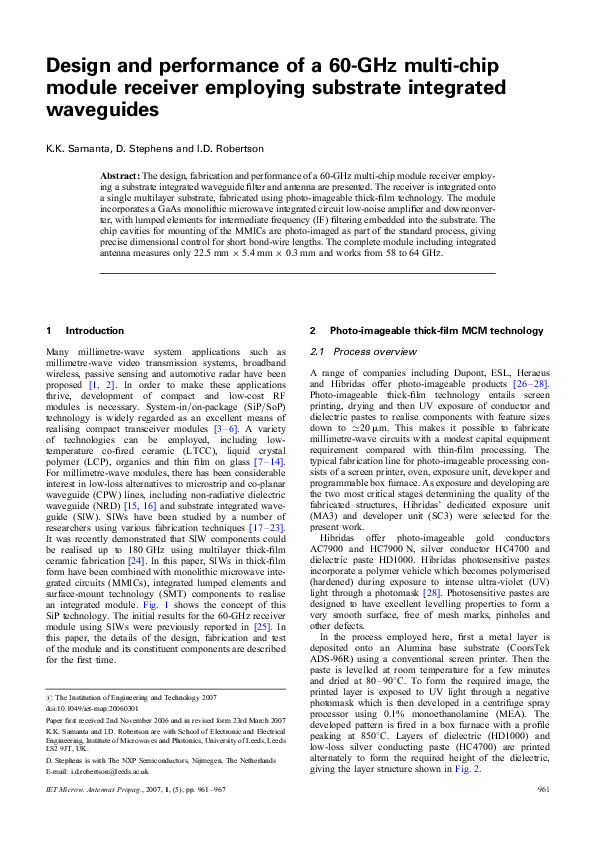 (PDF) Design and performance of a 60-GHz multi-chip module receiver ...