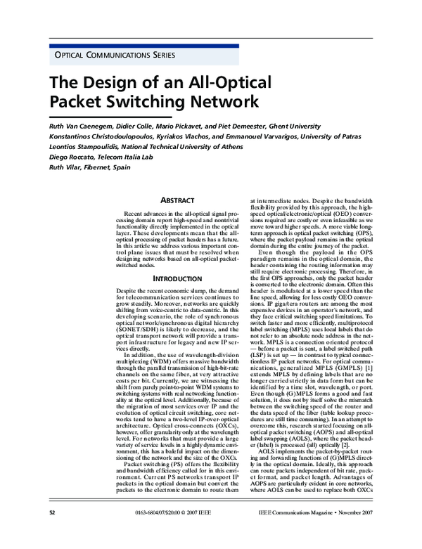 (PDF) The Design of an Allo-Optical Packet Switching Network | Diego Roccato - Academia.edu