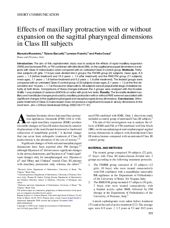 (PDF) Maxillary Protraction Effects on Pharyngeal Dimensions