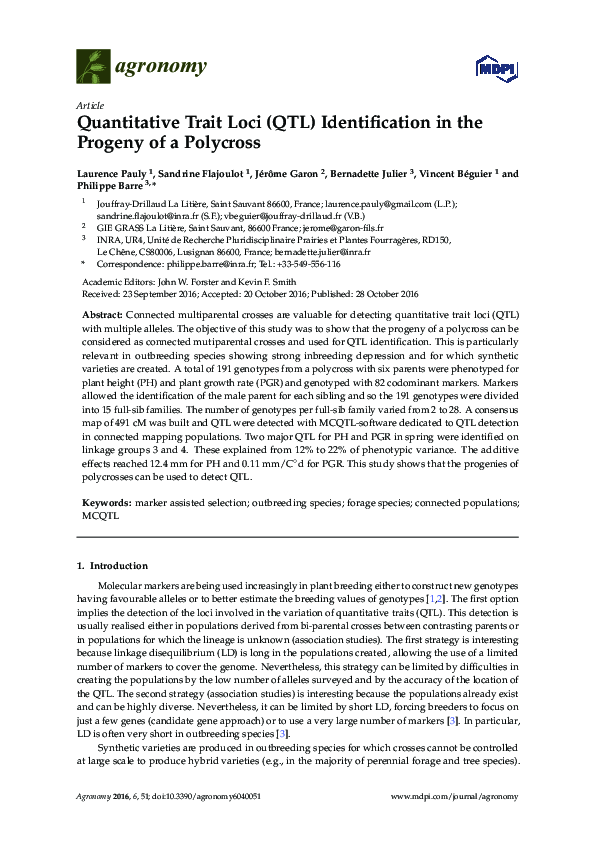 (PDF) QTL Identification in Progeny of Polycross for Plant Traits