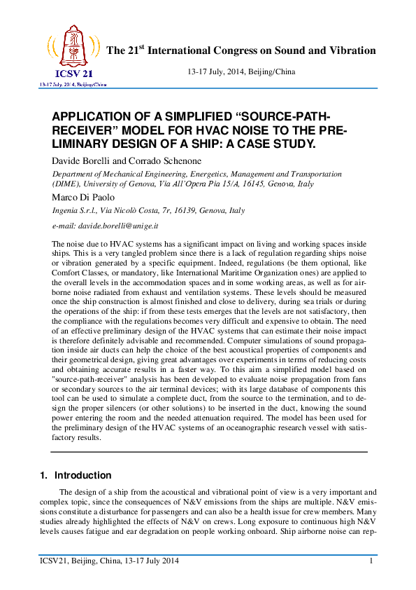 (PDF) Application of a Simplified "Source-Path-Receiver" Model for Hvac ...