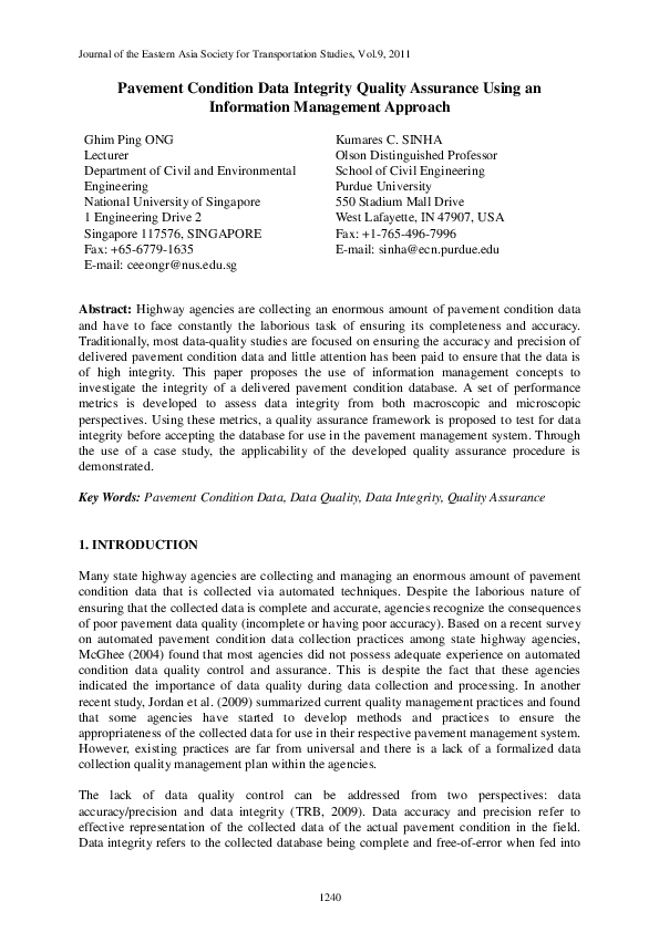 (PDF) Pavement Condition Data Integrity Quality Assurance Using an ...